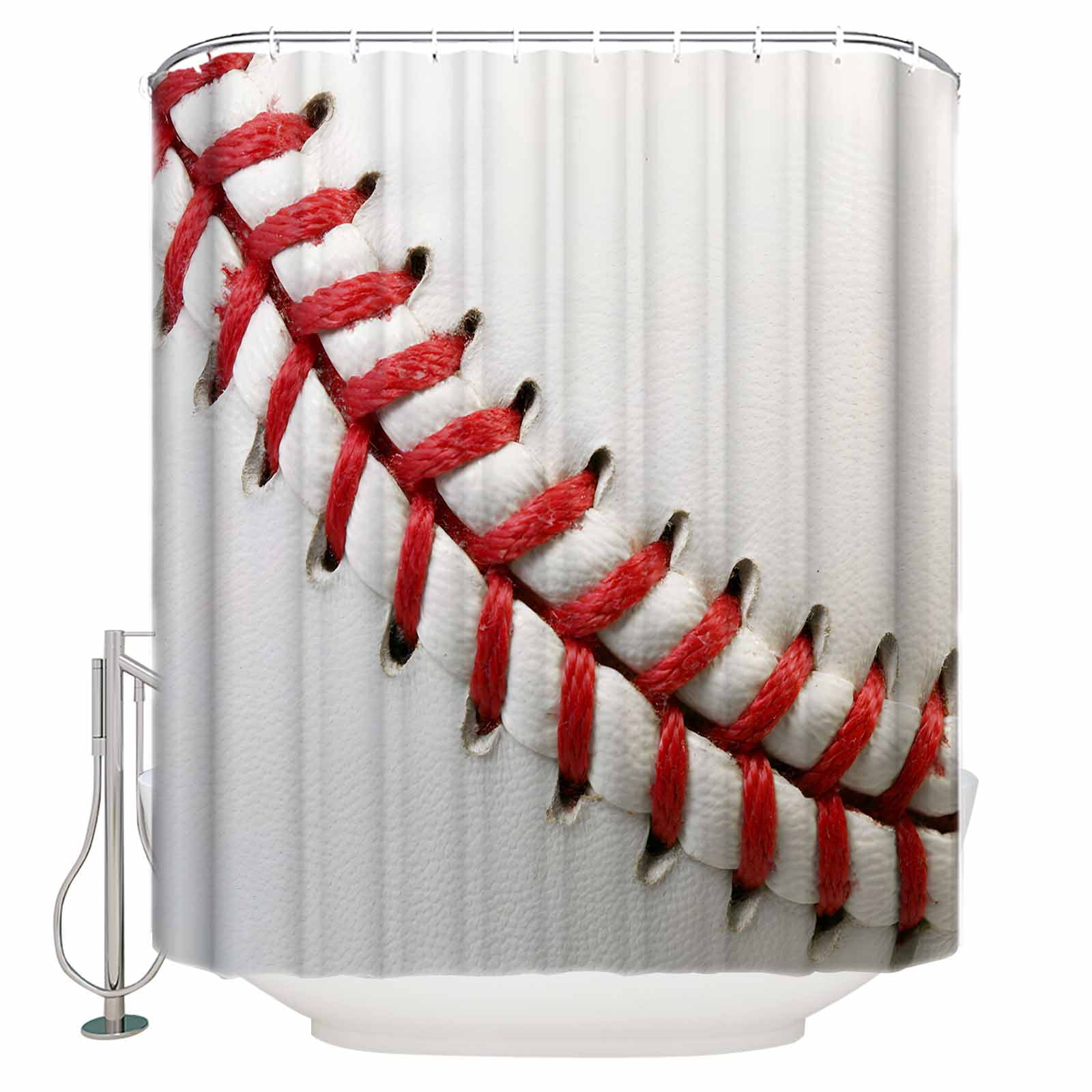 Baseball Bathroom Shower Curtains with 12 Hooks Polyester Waterproof ...