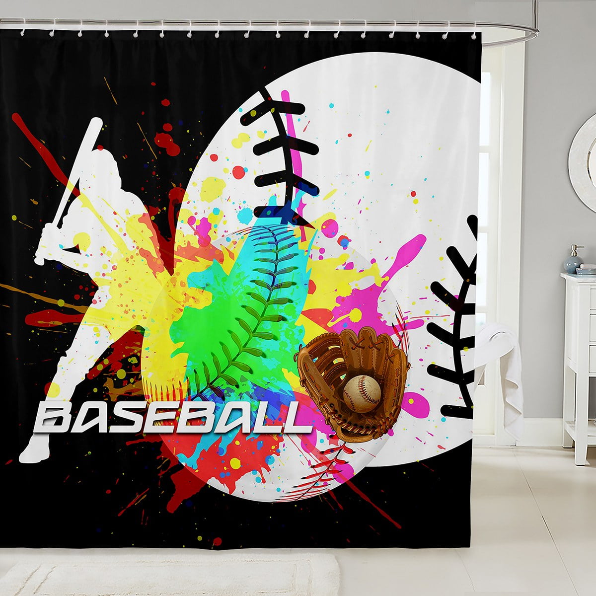 Baseball Bathroom Shower Curtain Sets Sports Game Shower Curtain ...