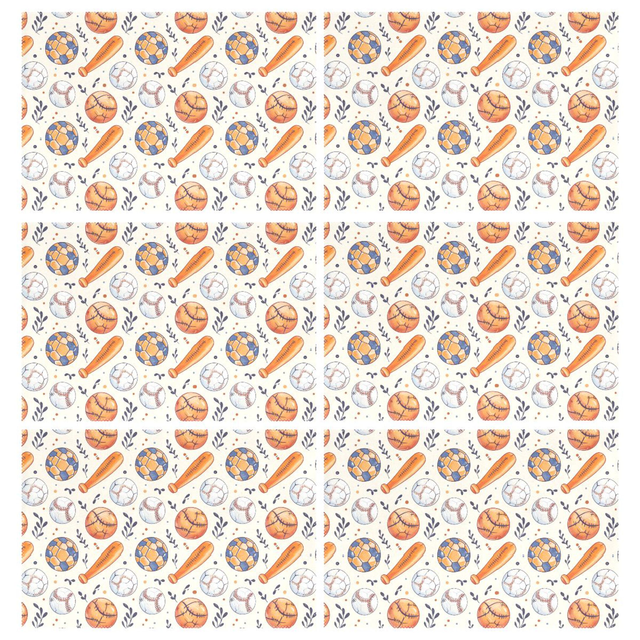 Baseball Bats Soccer Basketball Placemats Set of 6 Washable Non-Slip ...