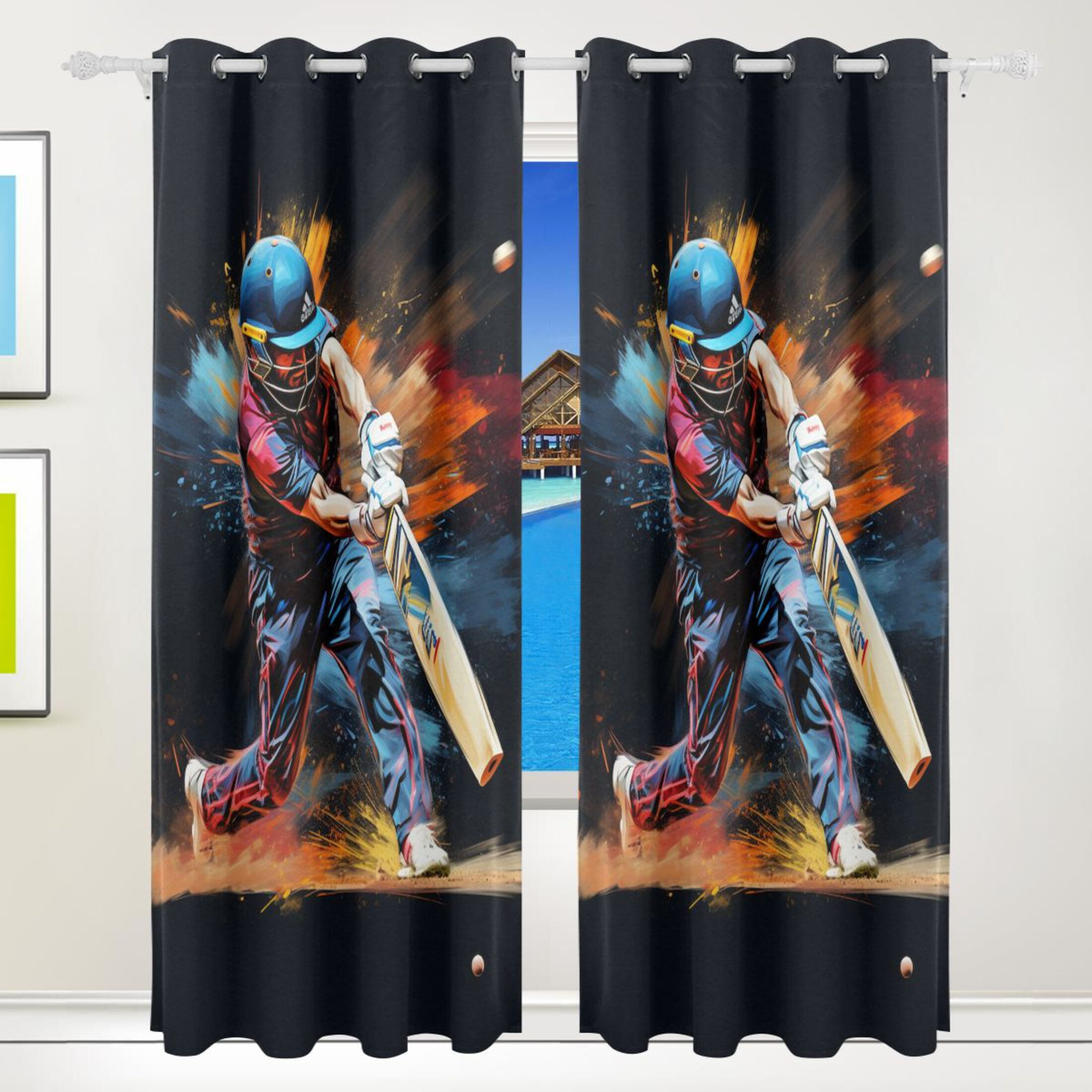 Baseball Batter Blackout Curtains 84 inch Length 2 Panels Grommet ...