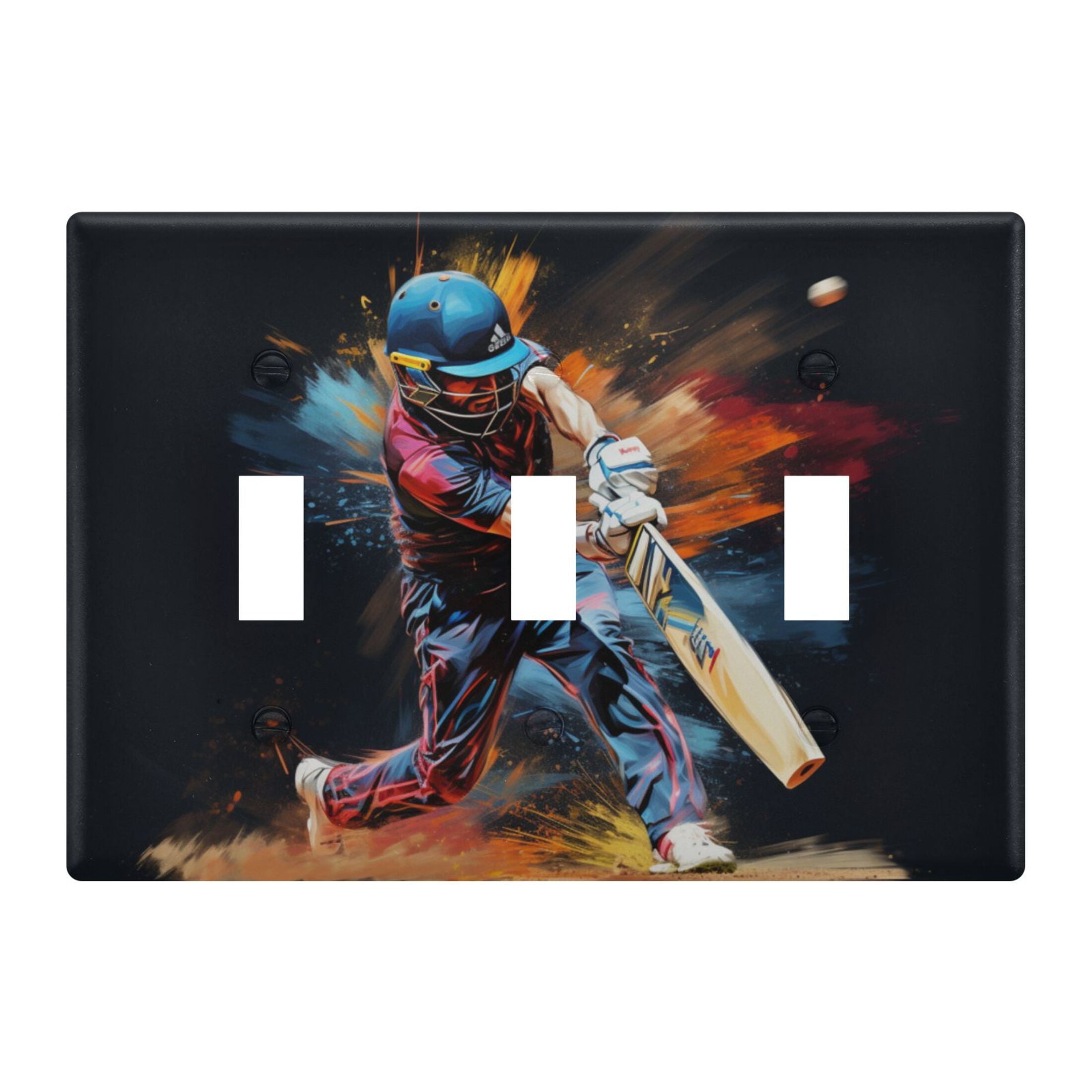 Baseball Batter Light Switch Plate Covers 3 Gang Wall Plate Plastics ...