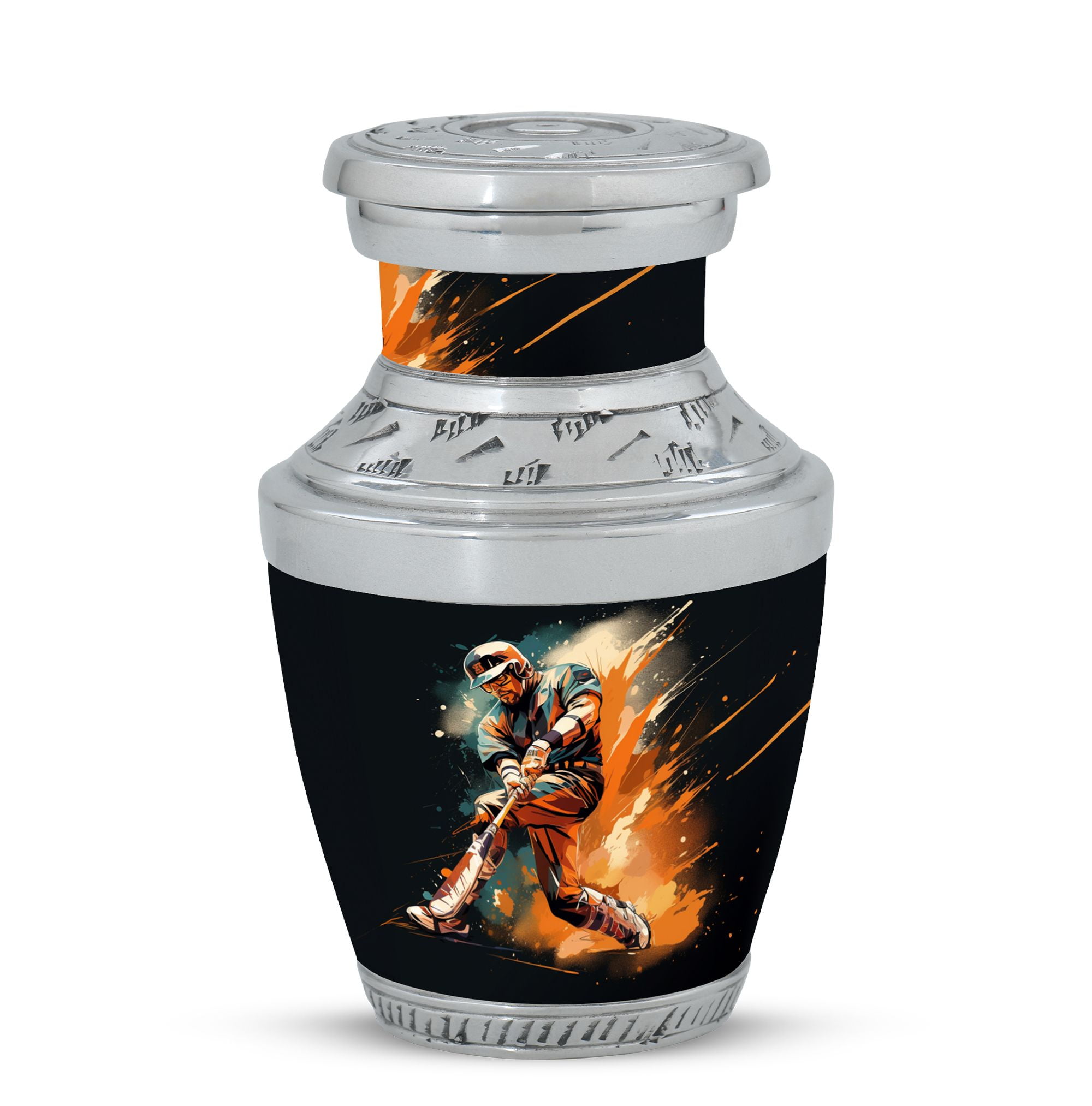 Baseball Batter in Powerful Swing Small Decorative Urn for Adult Male ...