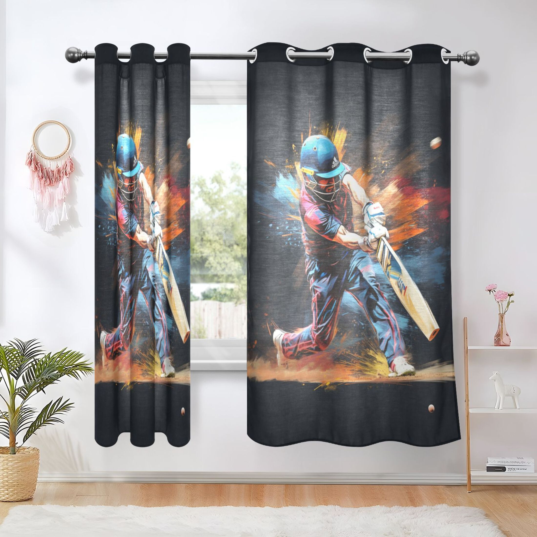 Baseball Batter Sheer Curtains 2 Panels Set Grommet Drapes for Bedroom ...