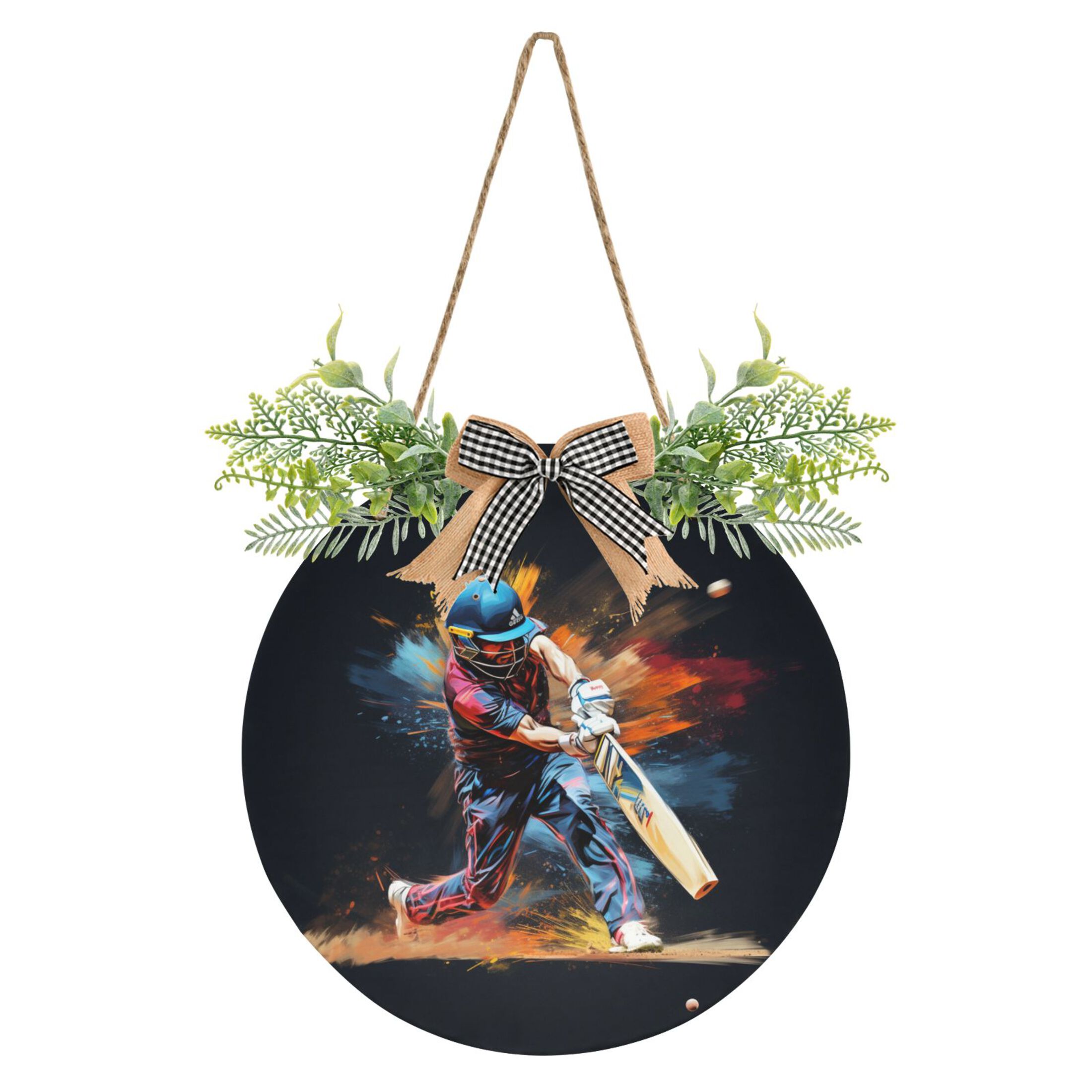 Baseball Batter Welcome Front Door Sign Round 12 inch Porch Hanging ...