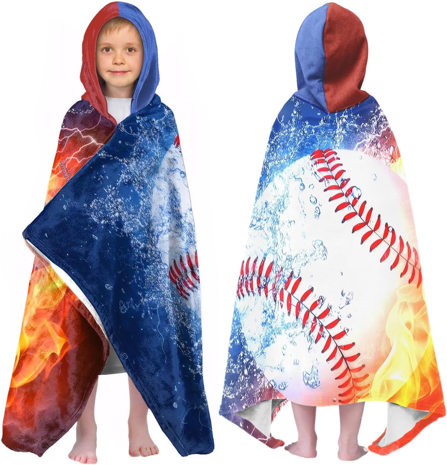 Baseball Beach Towel with Hoodie for Kids Toddlers Age 4-8, Blue Bath ...