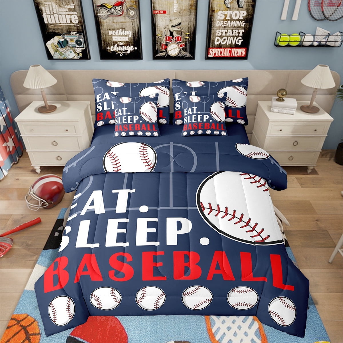Baseball Bed in a Bag Full Sports Bedding Sets Baseball Comforter Set ...