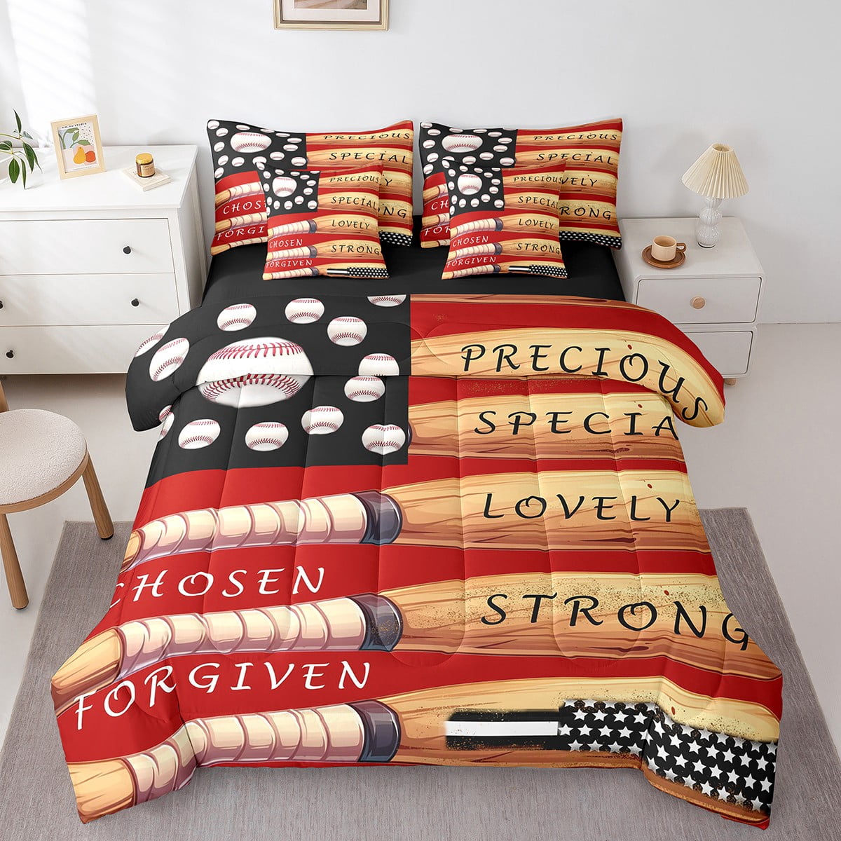 Baseball Bed in a Bag King Size Comforter Set 7 Pieces,Baseball Bat ...