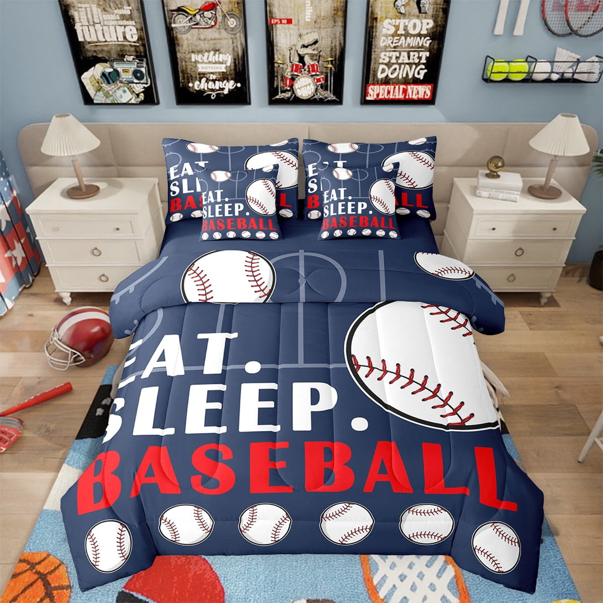Erosebridal Baseball Bed in a Bag Twin Sports Bedding Sets Baseball ...