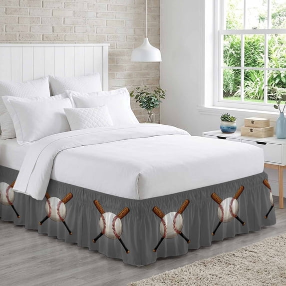 Baseball Bed Skirt California King Size 16 Inch Drop, Sports Gray ...