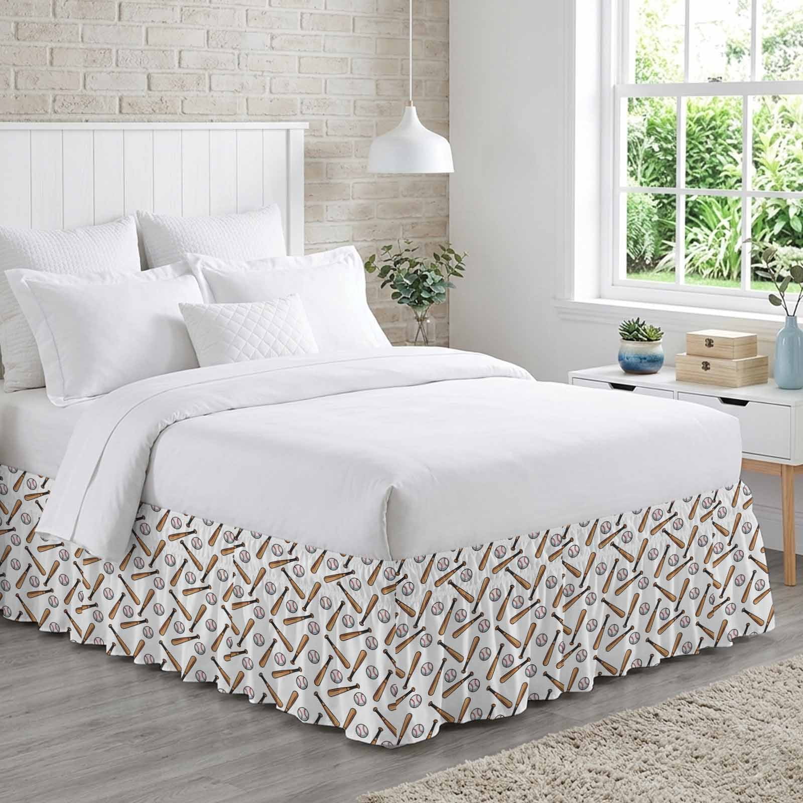 Baseball Bed Skirt King Size 16 Inch Drop, Retro Sports Style Baseball ...