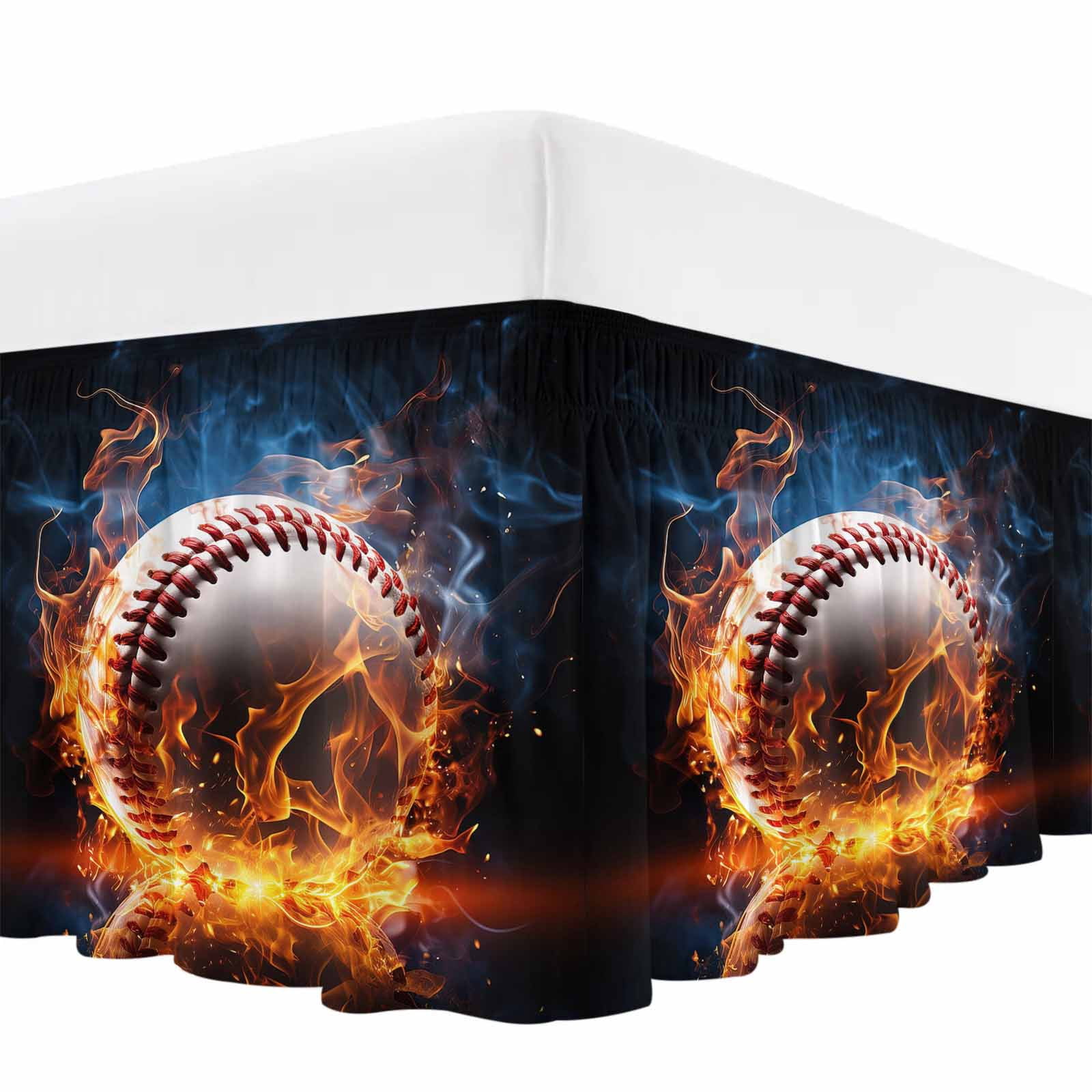 Baseball Bed Skirt King Size, Sports Theme Gradient Orange Blue Black ...