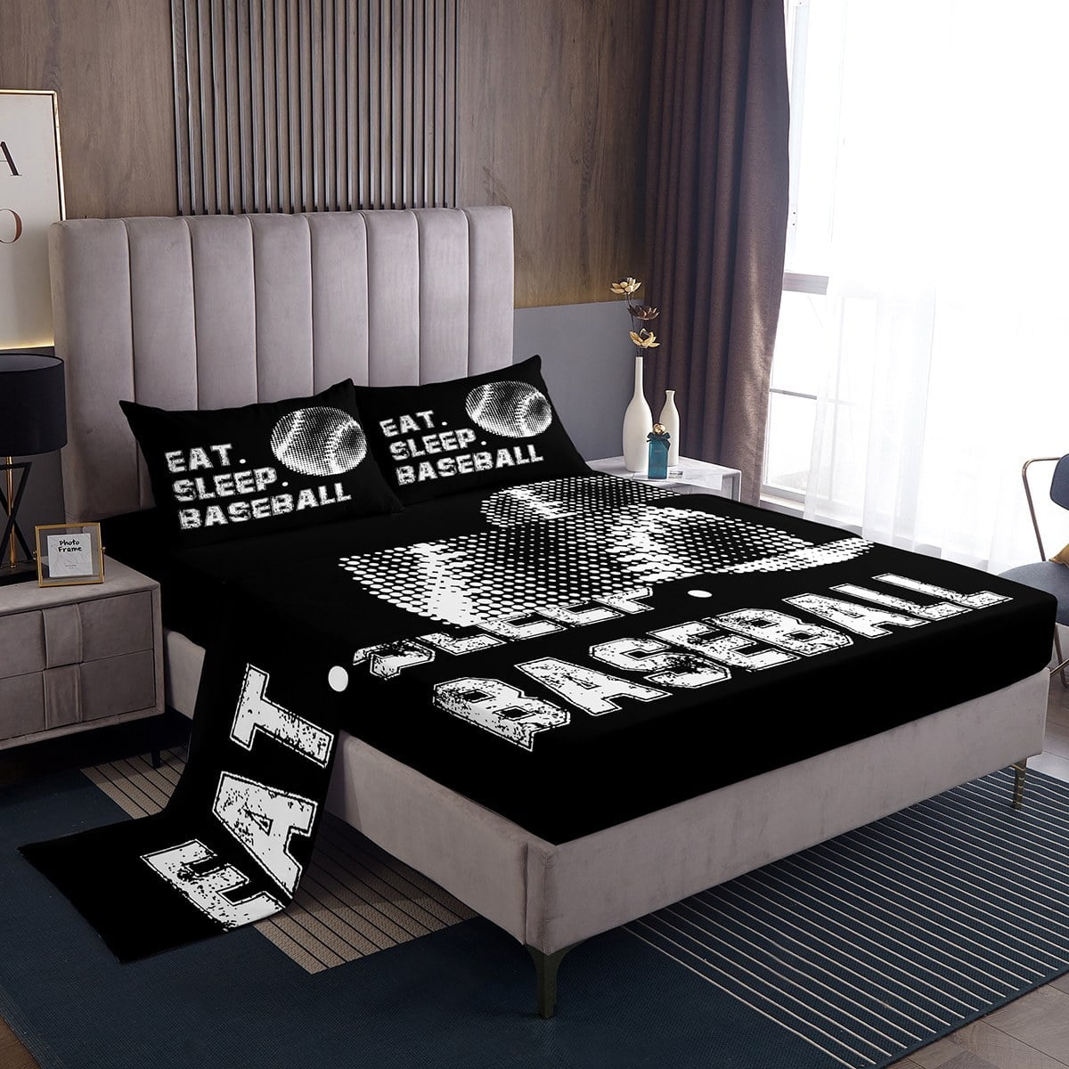 Baseball Bed Sheets Set Boys Baseball Game Sheets, Eat Sleep Baseball ...