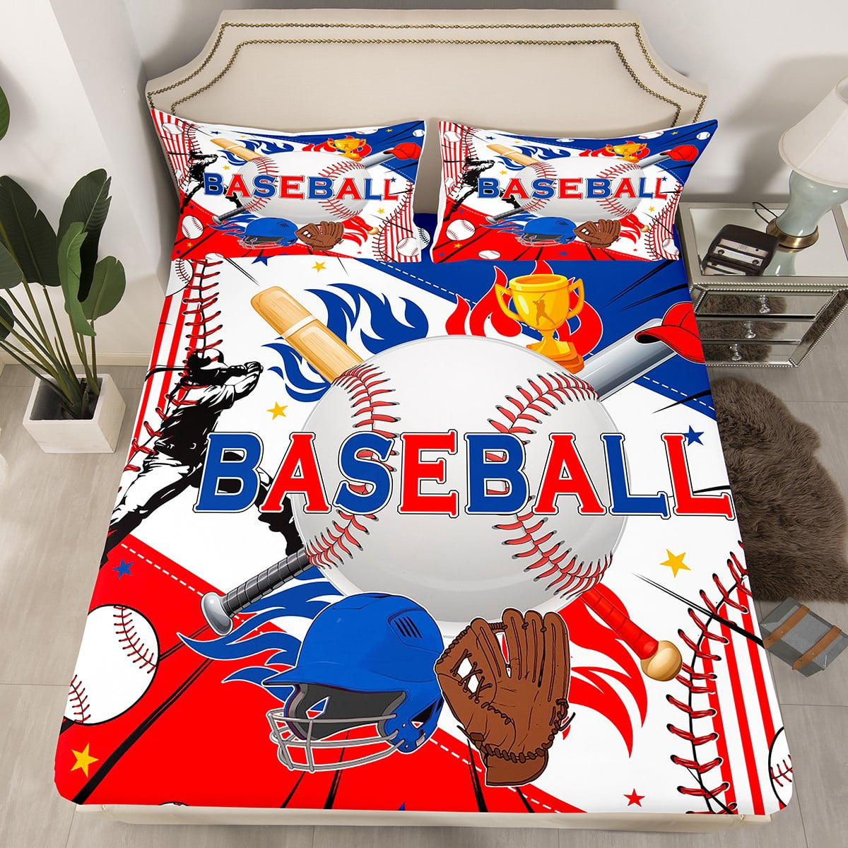 Baseball Bedding Set Full Size,Sports Themed Fitted Sheet Room Decor ...