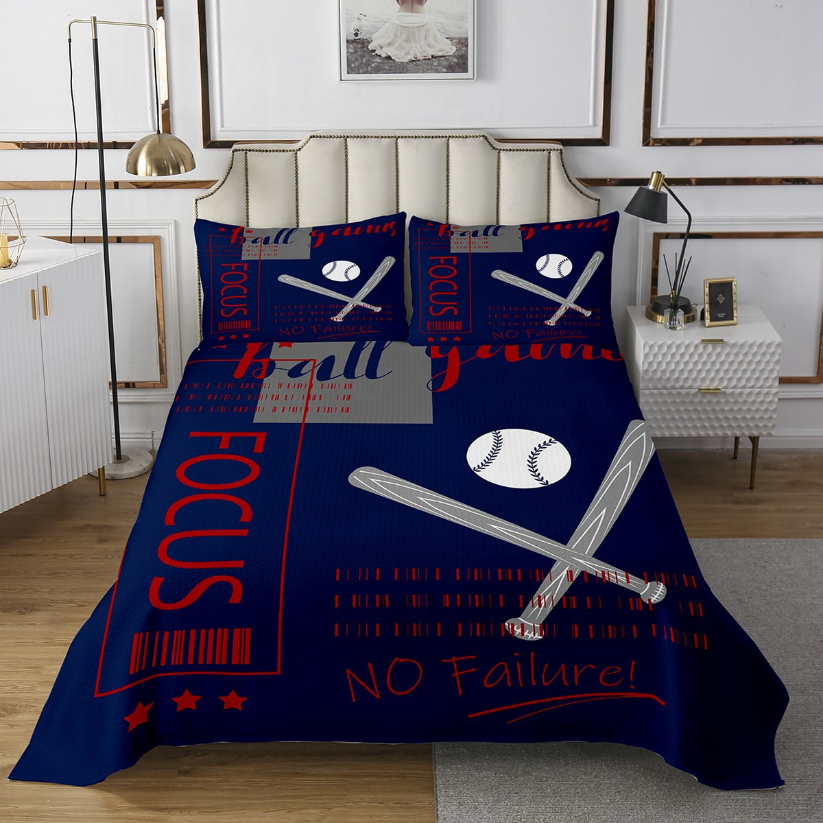 Baseball Bedding Set King Size Baseball Sports Quilt Set Teens,Red Blue ...