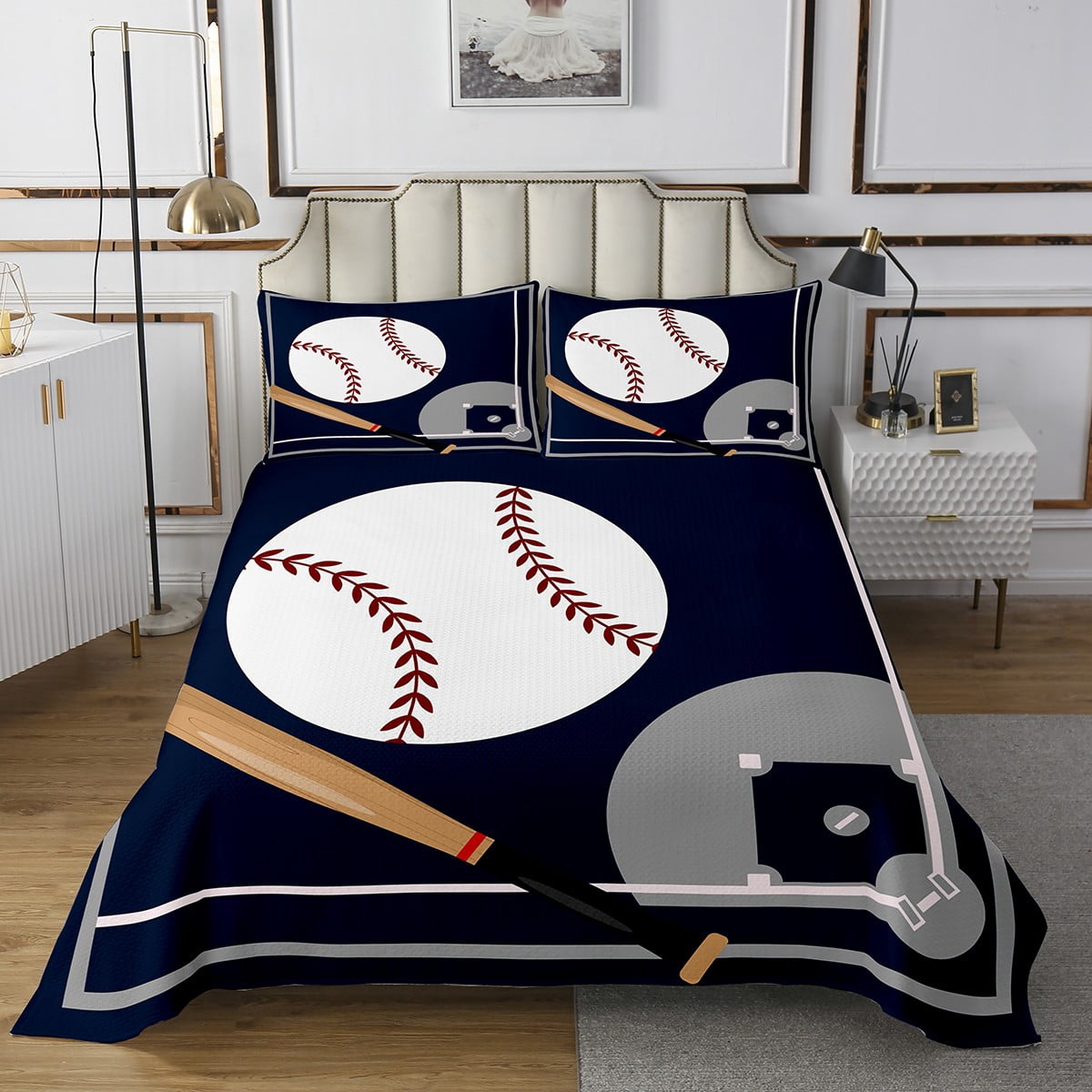 Baseball Bedding Set King Size,Sports Themed Quilt Set Room Decor,Dark ...