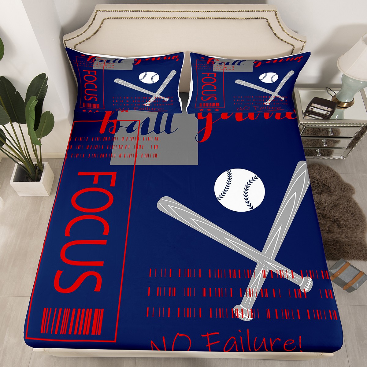 Baseball Bedding Set Queen Size Baseball Sports Fitted Sheet Teens,Red ...