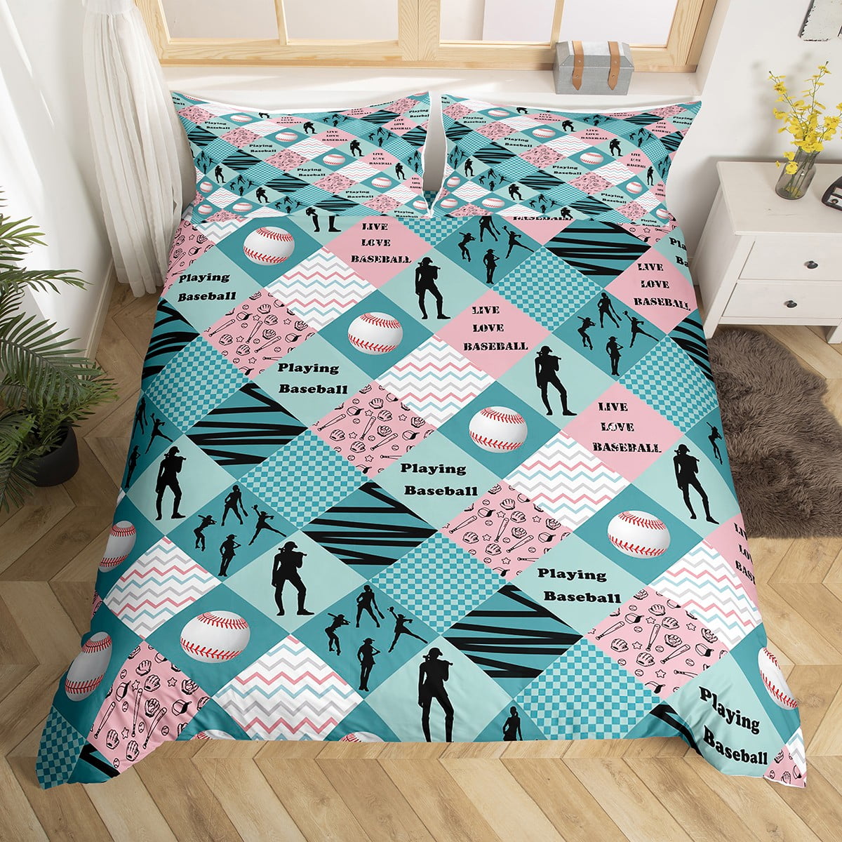 Baseball Bedding Set Softball Sports Comforter Cover for Boys Girls ...