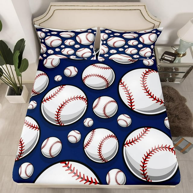Baseball Bedding Set Sports Theme Fitted Sheet for Kids Boys Girls ...