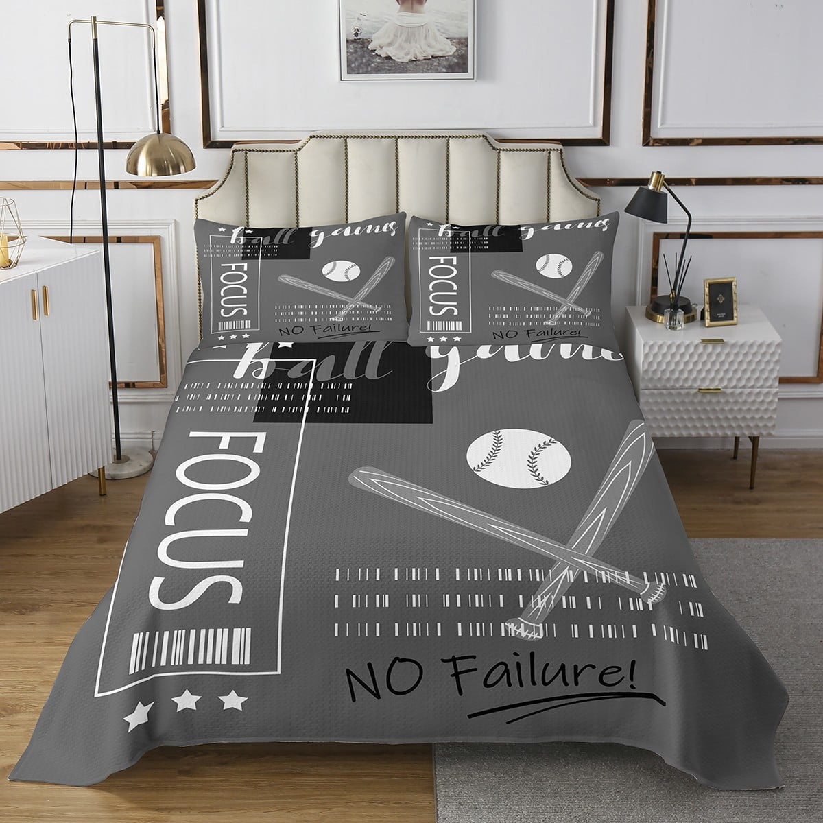 Baseball Bedding Set Twin Size Baseball Sports Quilt Set Teens,Grey ...