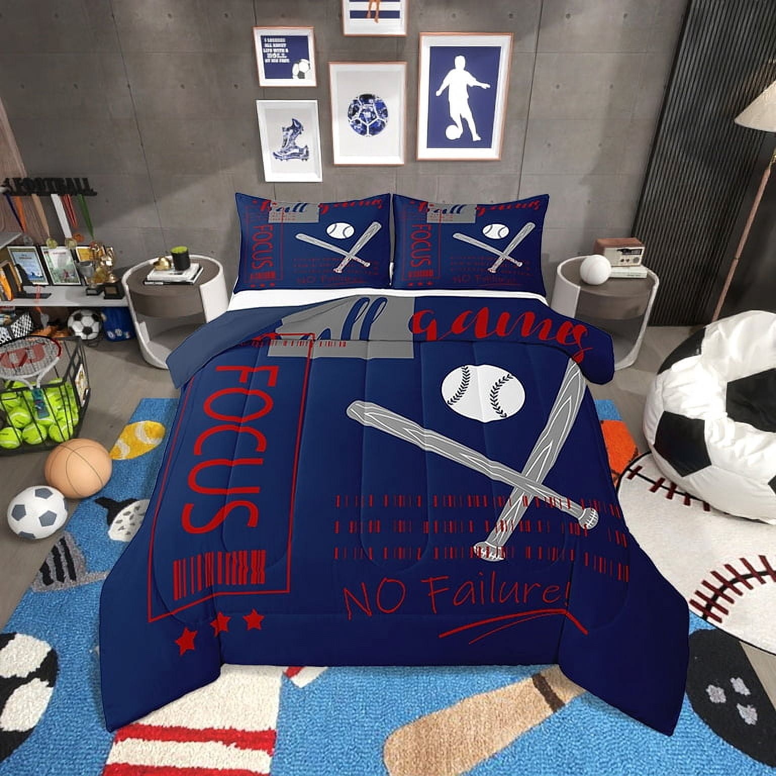 Baseball Bedding Set Twin Size Baseball Sports Comforter Sets Teens,Red ...