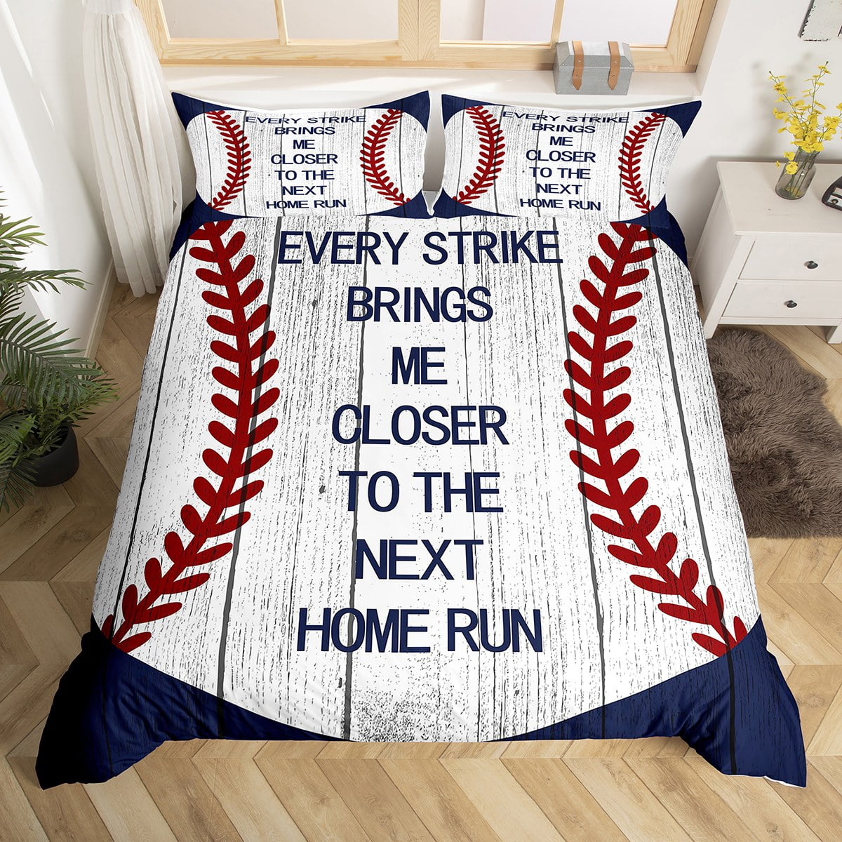 Baseball Bedding Set Vintage Wooden Plank Comforter Cover for Boys ...