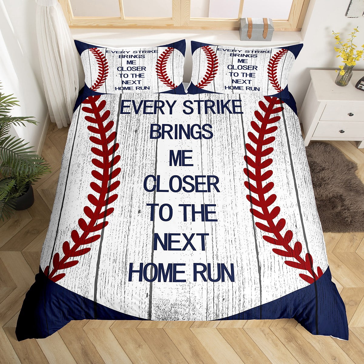 Baseball Bedding Set Vintage Wooden Plank Comforter Cover for Kids ...