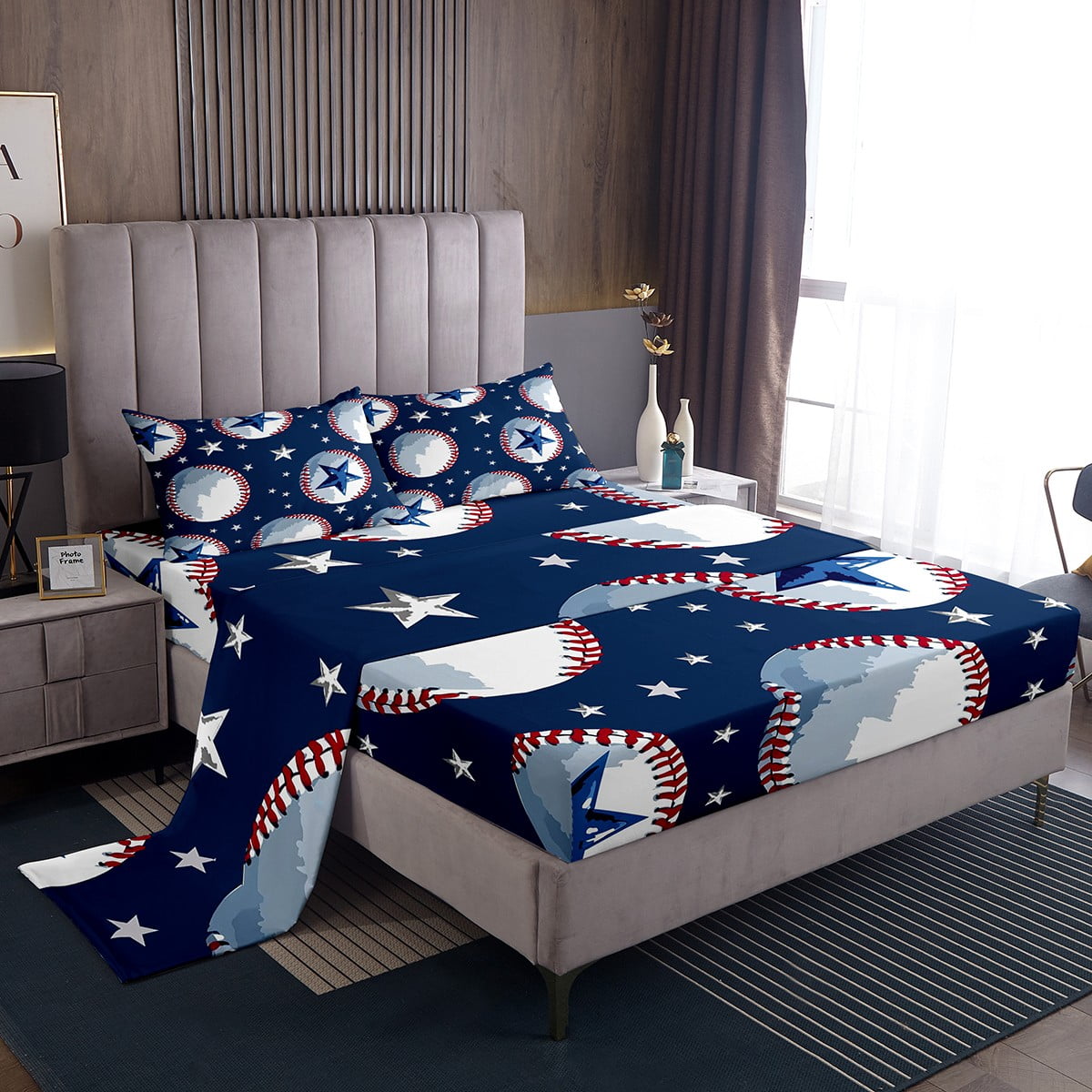 Baseball Bedding Sets King Size,Ball Sport Gaming Bed Sheets 4Pcs Teens ...