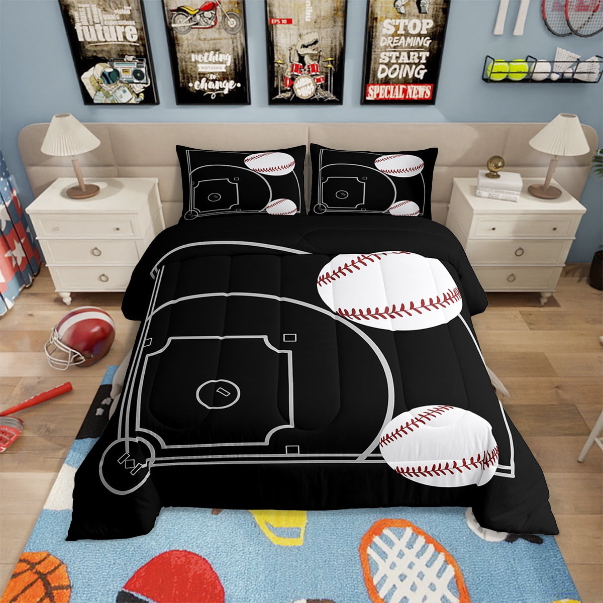 Baseball Bedding Sets King Size Sports Comforter Set Baseball Game ...