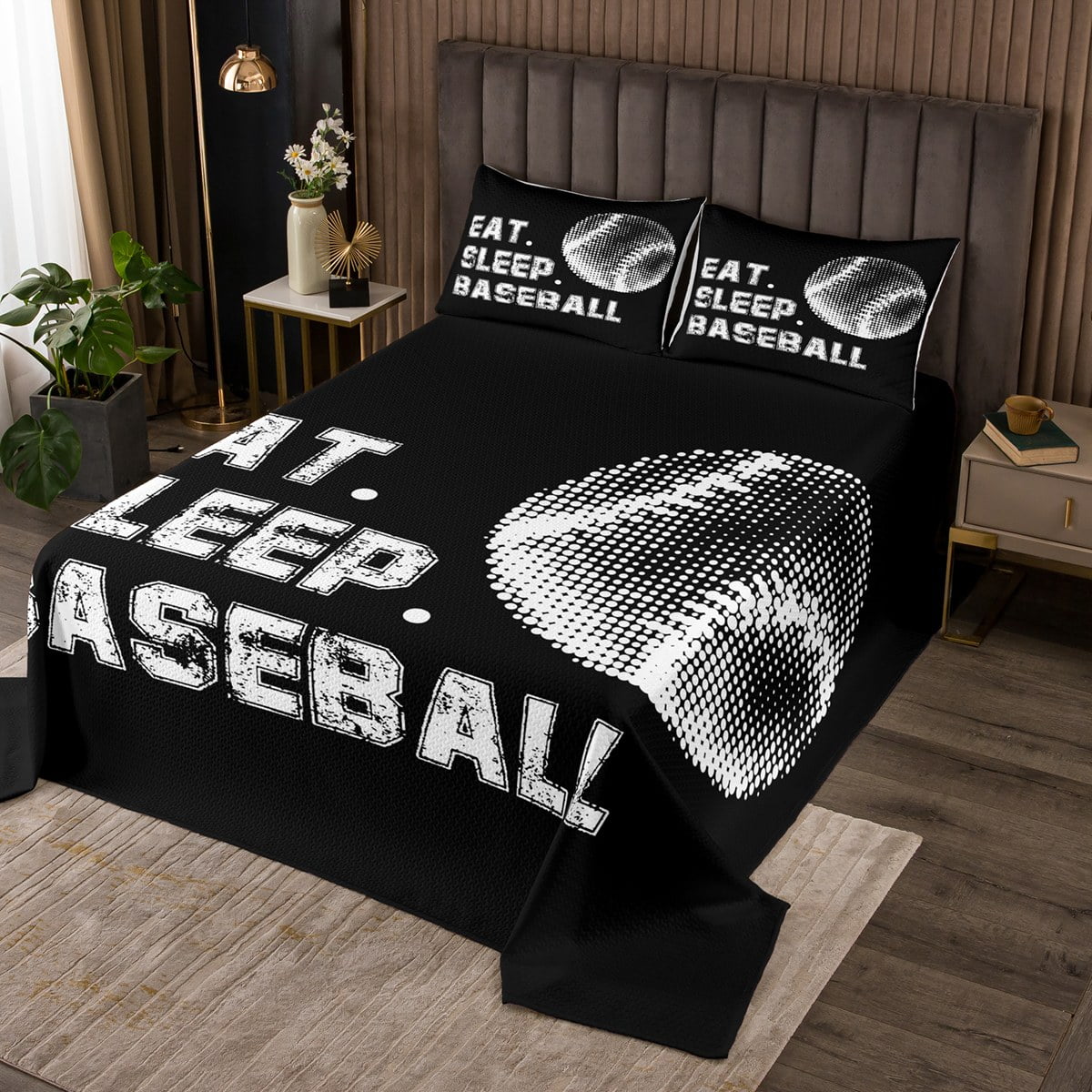 Baseball Bedspread Set Baseball Game Coverlet Set, Eat Sleep Baseball ...