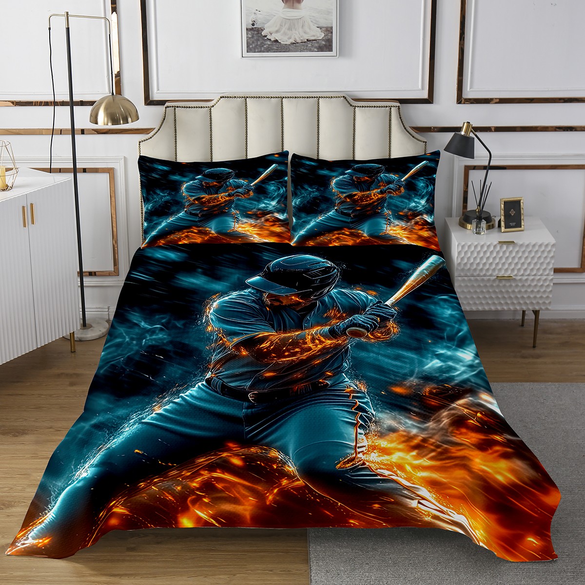 Baseball Bedspread Set Queen Size, Cool Ball Sports Soft Quilt Set ...