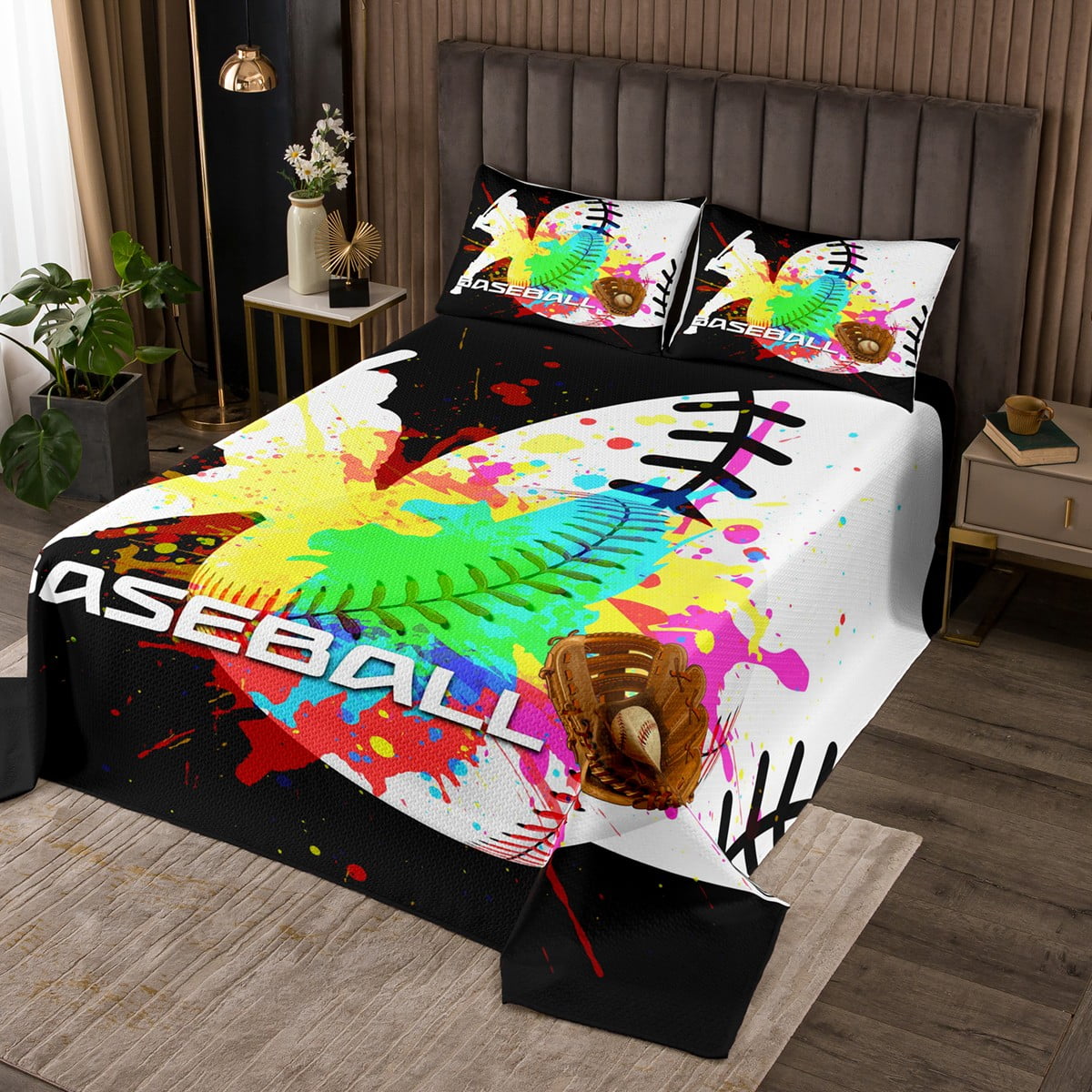 Baseball Bedspread Set Sports Game Coverlet Set For Kids Boys Girls ...