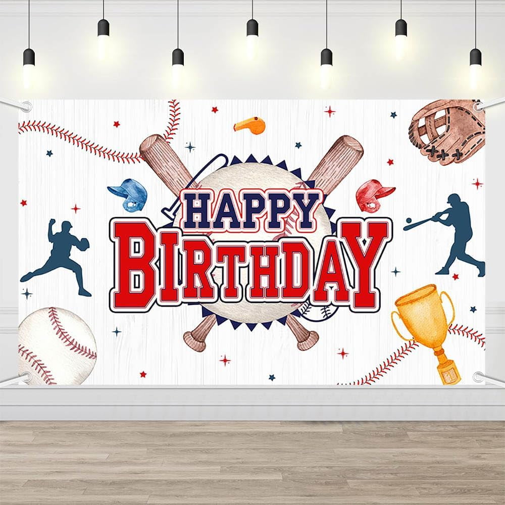 Baseball Birthday Backdrop Baseball Happy Birthday Party Banner for ...