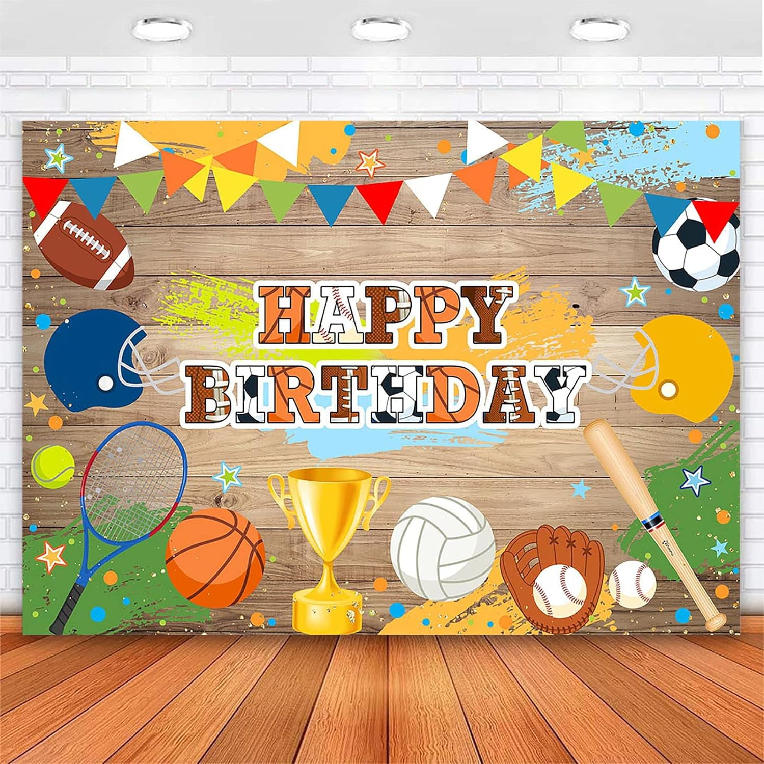 Baseball Birthday Backdrop Sports Rustic Wood Happy Birthday Party ...