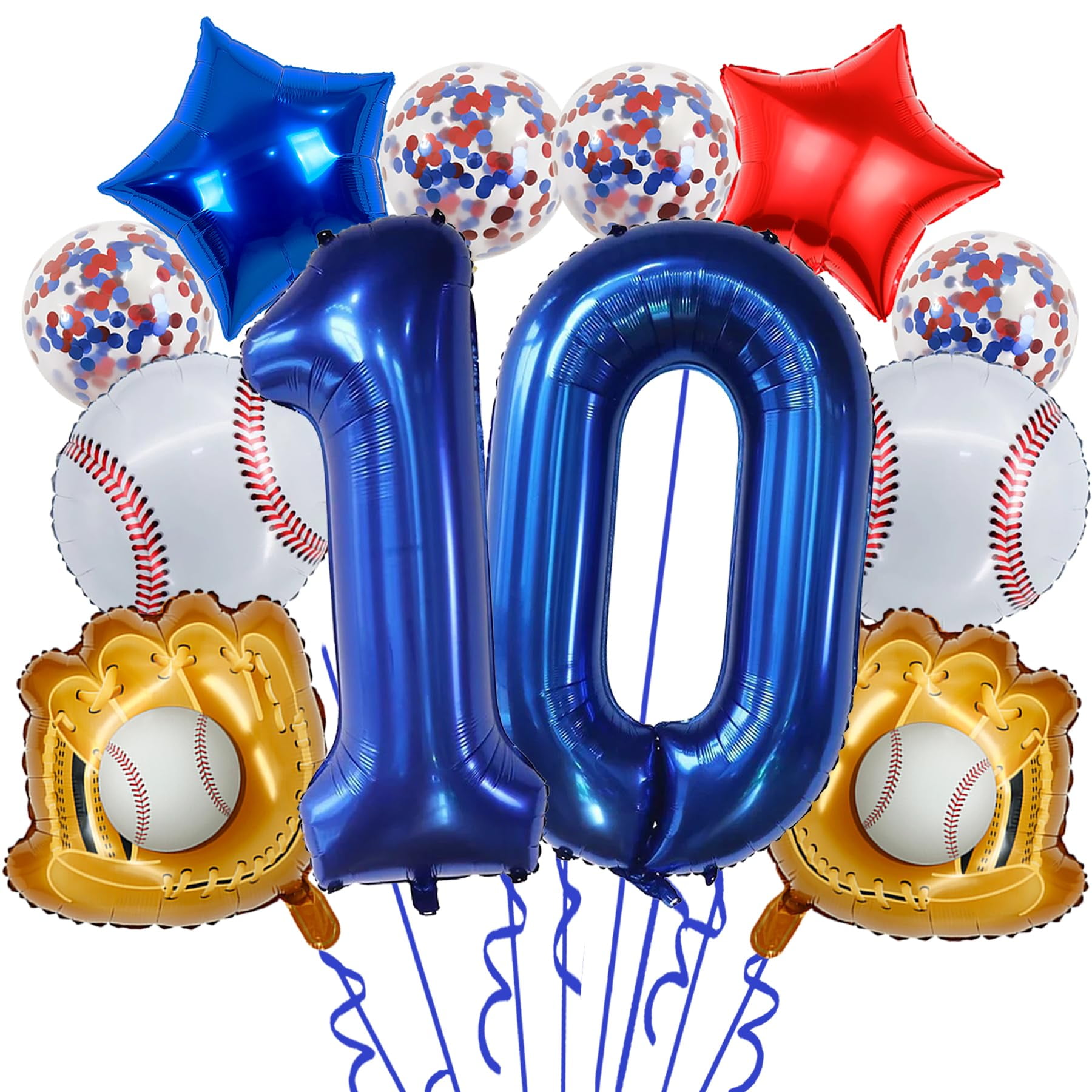 Baseball Birthday Party Balloons, STF9 32 Inch Navy Blue Foil Number 10 ...
