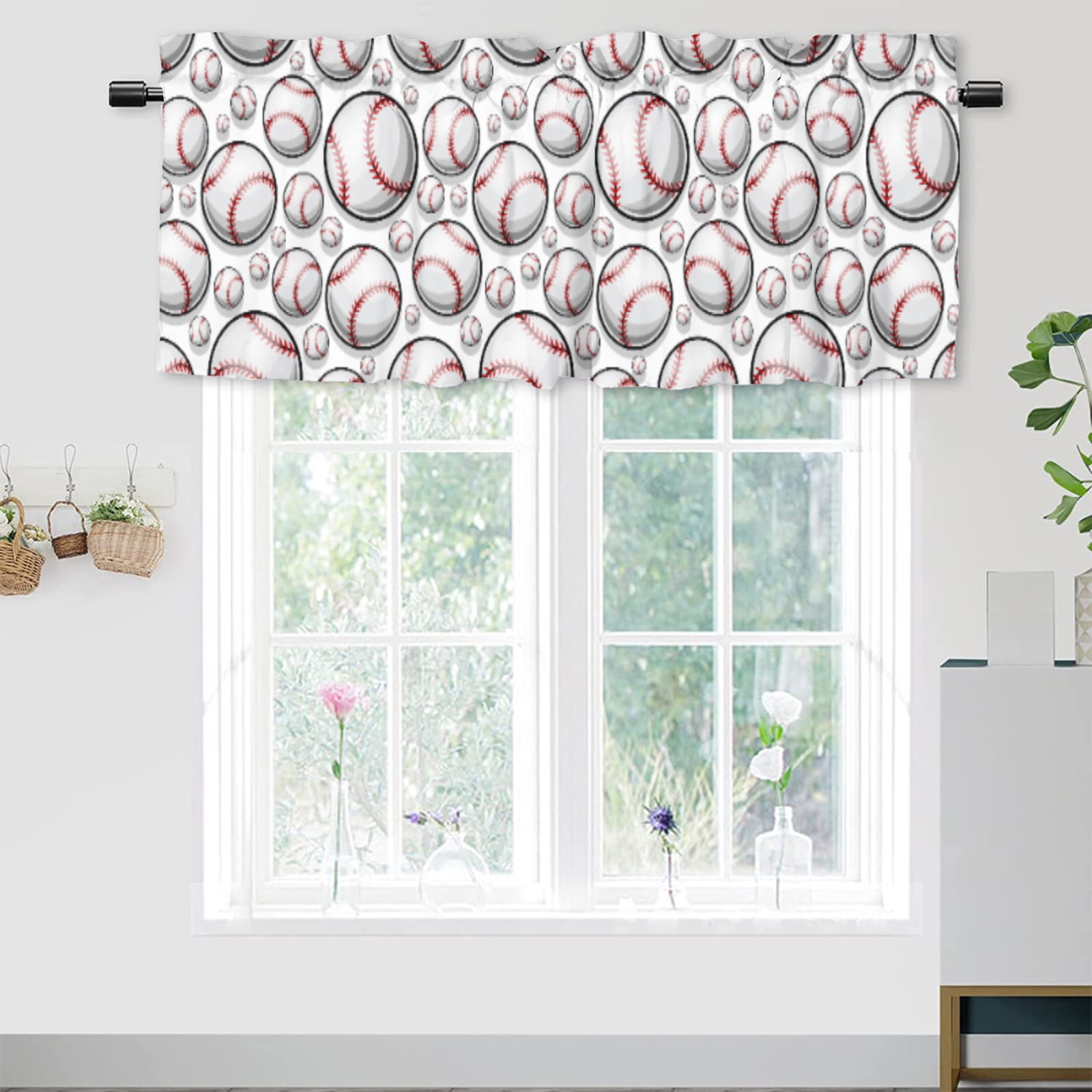 Baseball Blackout Curtain Valances Red Line Ball Sports Theme Privacy ...