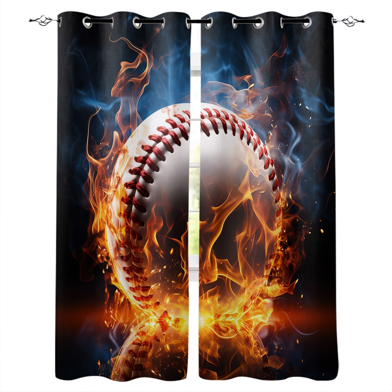 Baseball, Blackout Curtains 63 Inches Long, Sports Theme Gradient ...