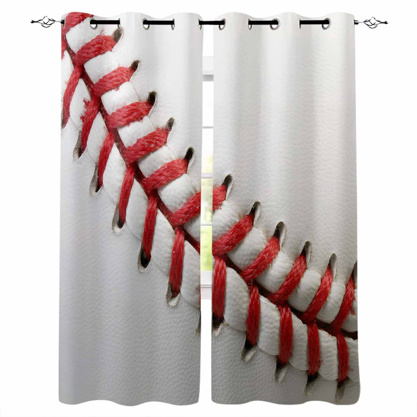 Baseball Blackout Curtains 84 Inches Long, Red White Texture Sports ...