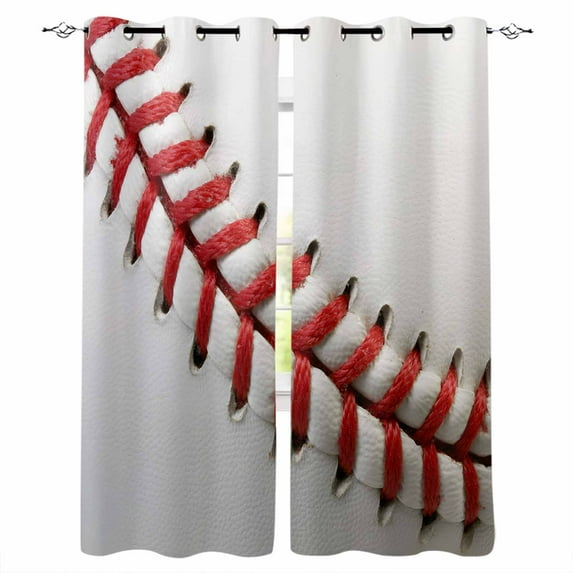 Baseball Blackout Curtains 96 Inches Long, Red White Texture Sports ...