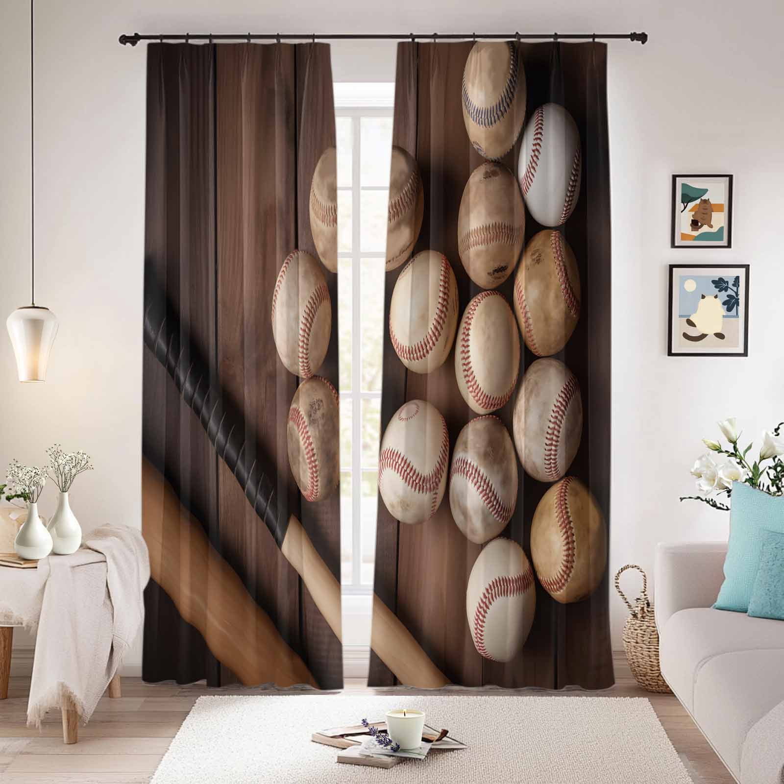 Baseball Blackout Curtains for Bedroom/Living Room, Pinch Pleated Black ...