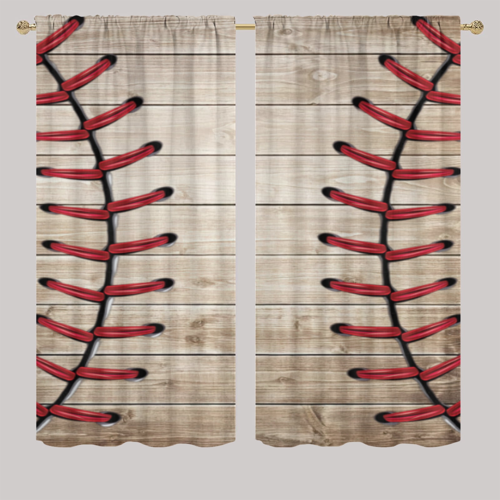 Baseball Blackout Curtains Cool Ball Red Lines Pattern on wooden ...