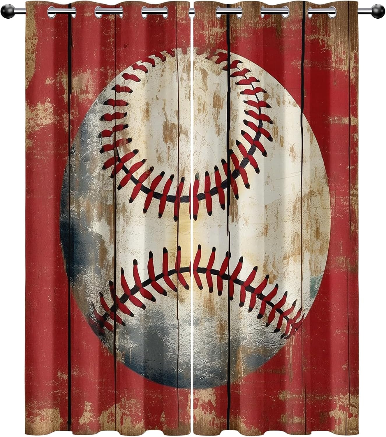 Baseball Blackout Curtains, Rustic Sports Window Drapes for Bedroom ...