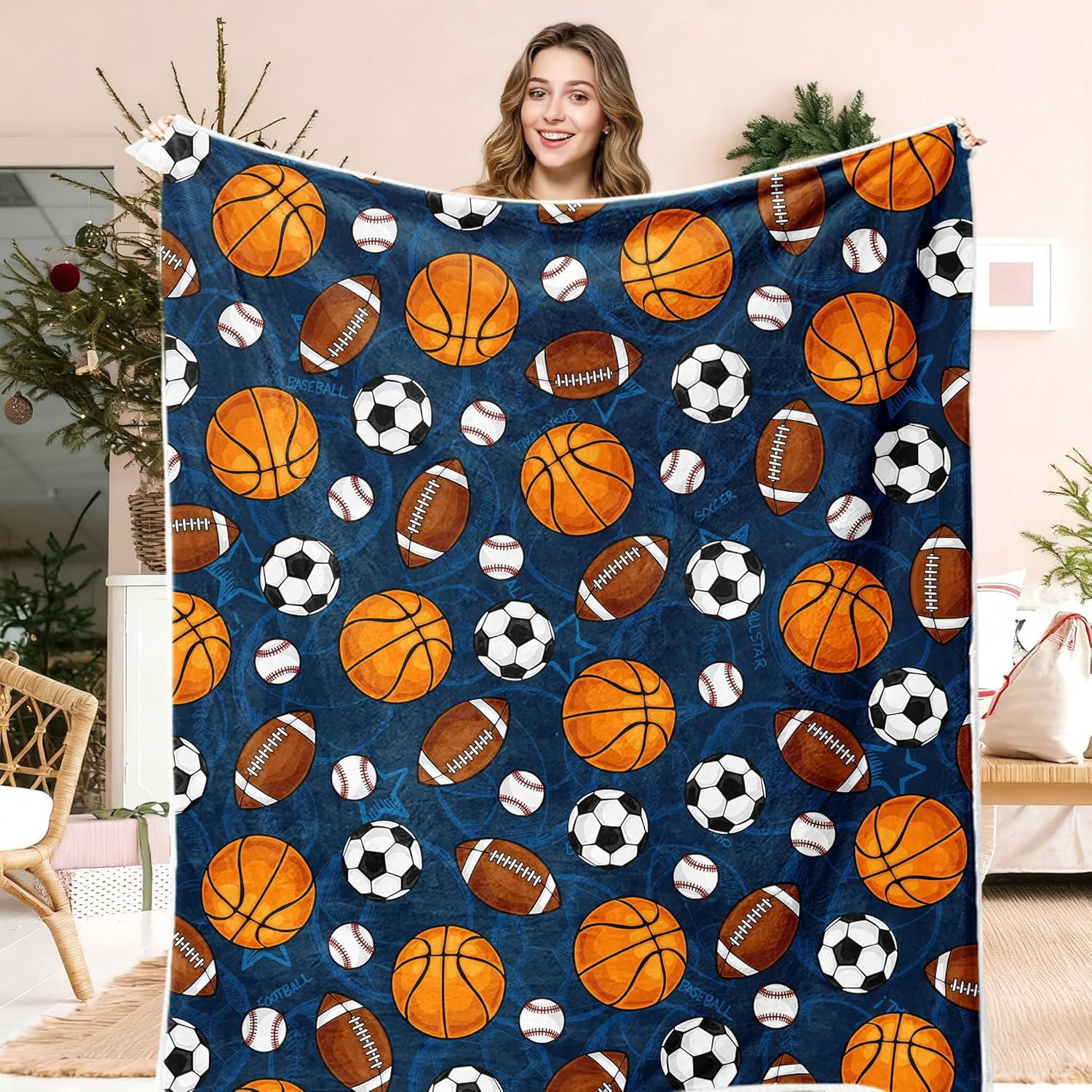 Baseball Blanket, Football Basketball Throw for Kids Boys Girls Youth ...