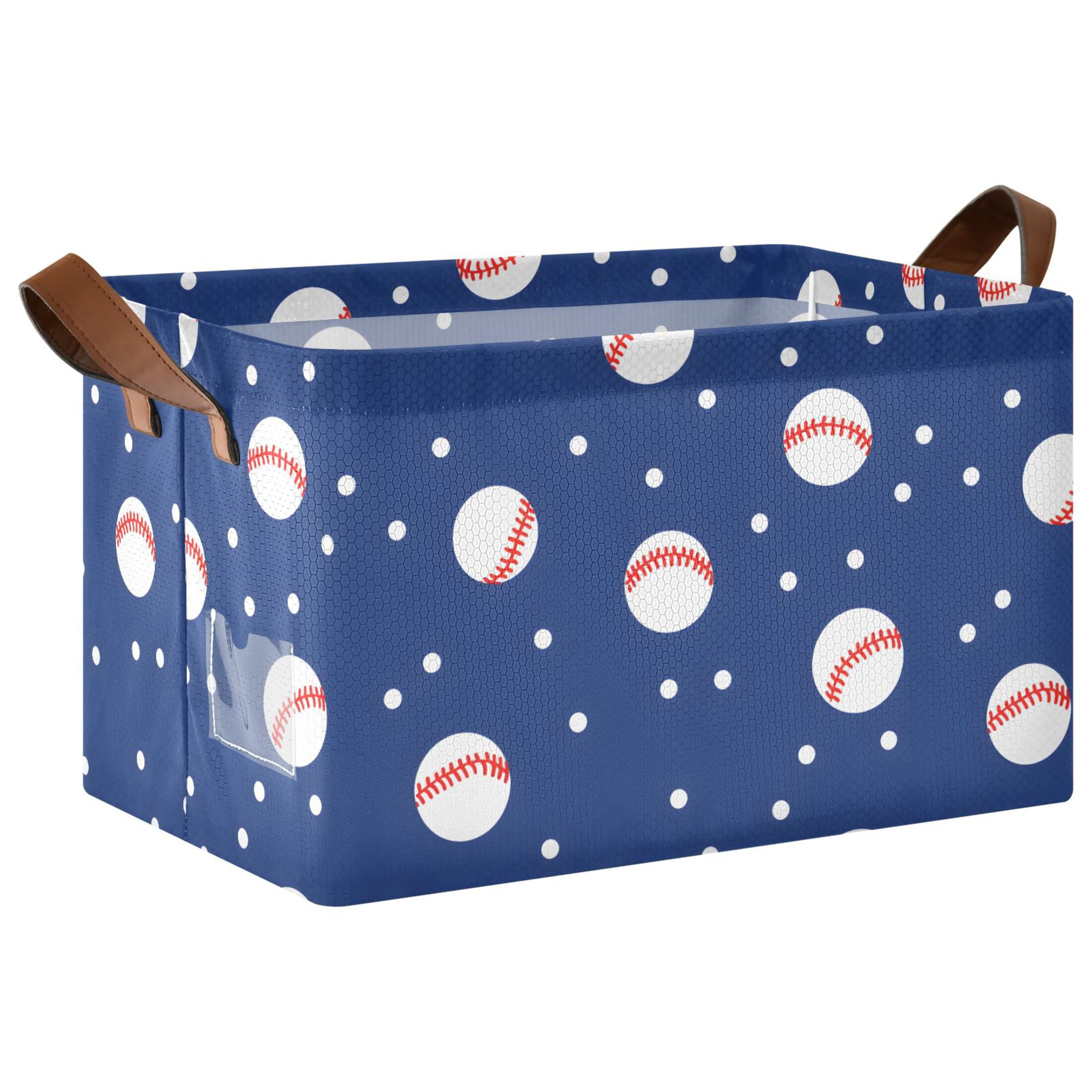 Baseball Blue Tile Pattern Collapsible Storage Bin Open Home Shelf ...
