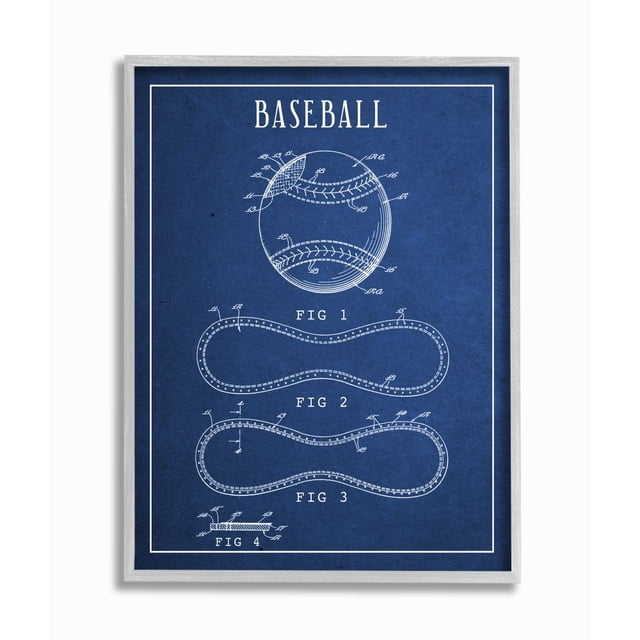 Baseball Blueprint Vintage Sports Design Gray Farmhouse Rustic Framed ...