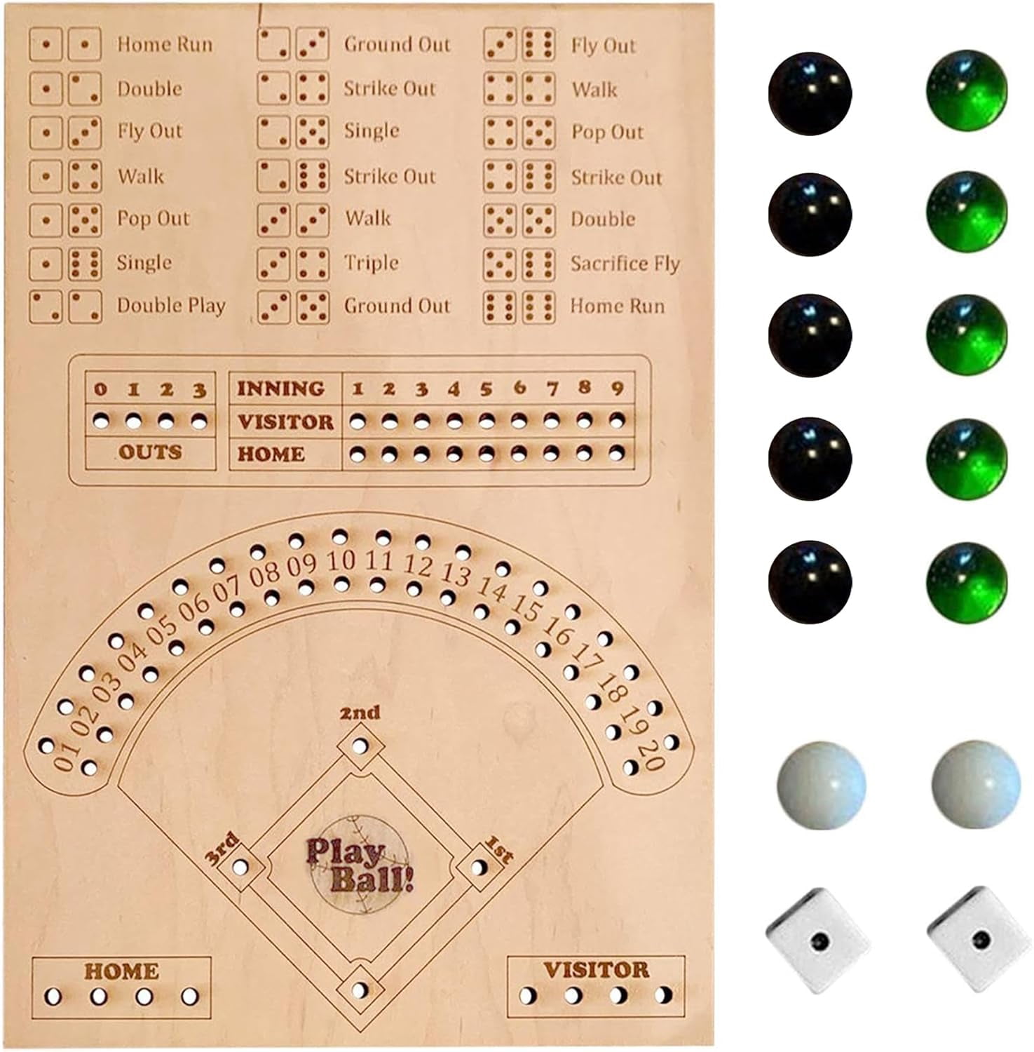 Baseball Board Game Kids Adults: Baseball Dice Board Game, Wooden Board ...