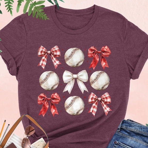 Baseball Bow Shirt Baseball Woman Tee Baseball Mama Gift Coquette ...