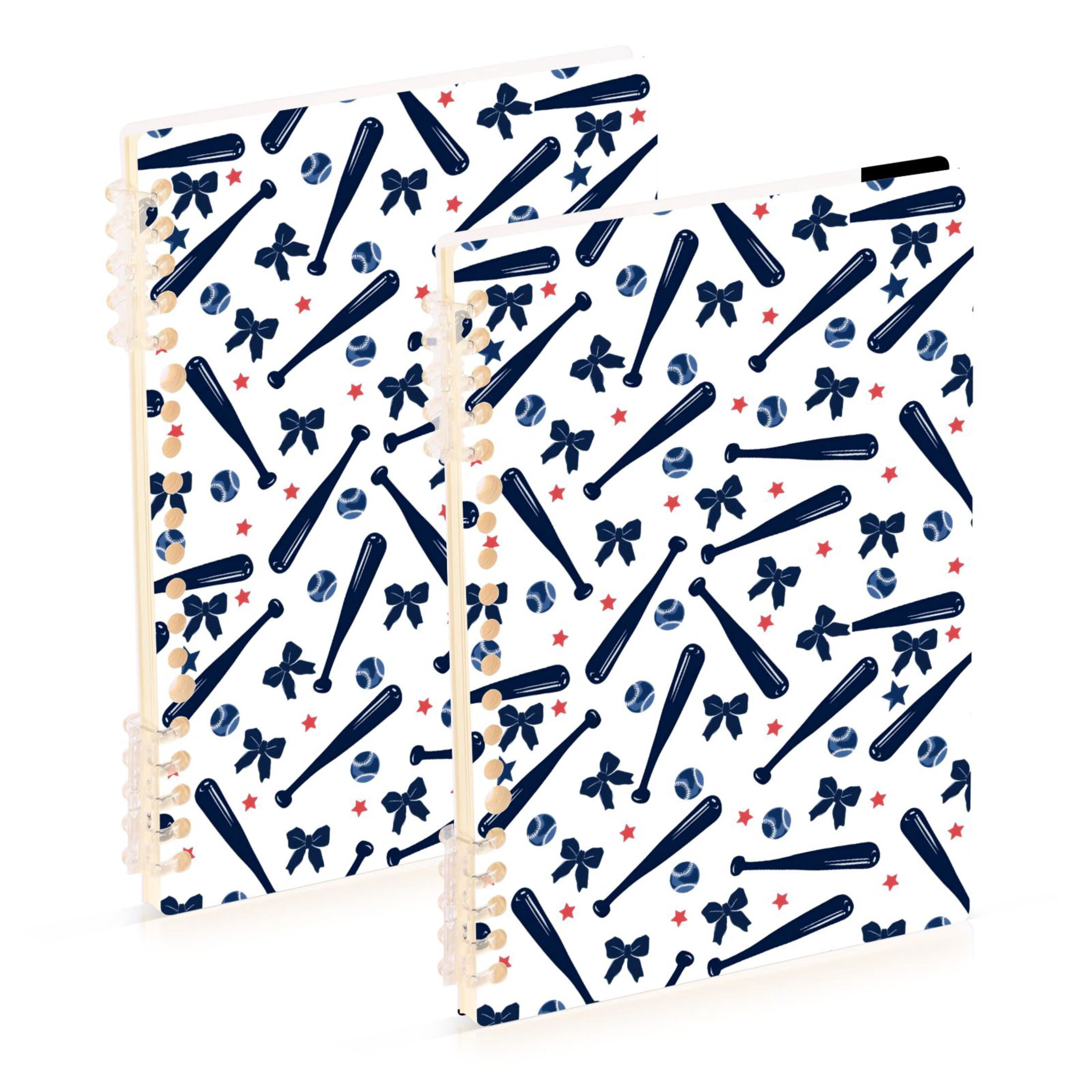 Baseball Bow Star Pattern A5 Notebook Set of 2 Refillable 60 Sheets ...
