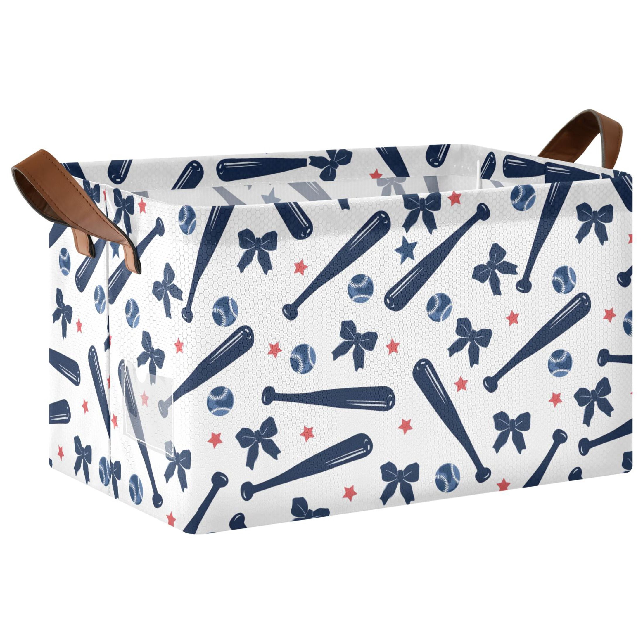 Baseball Bow Star Pattern Collapsible Storage Bin Open Home Shelf ...