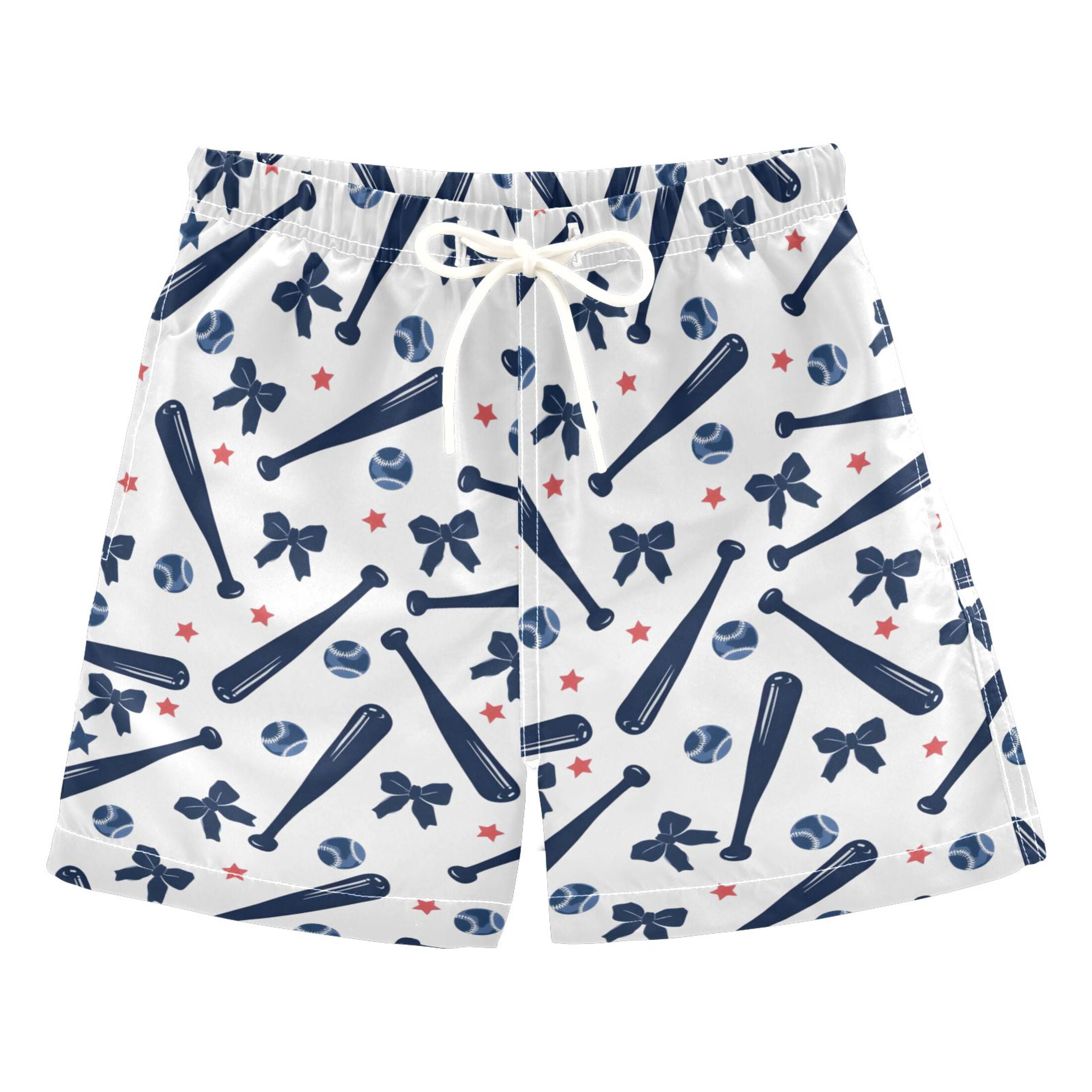 Baseball Bow Star Pattern Swim Trunks Quick Dry Beach Pool Board Shorts ...