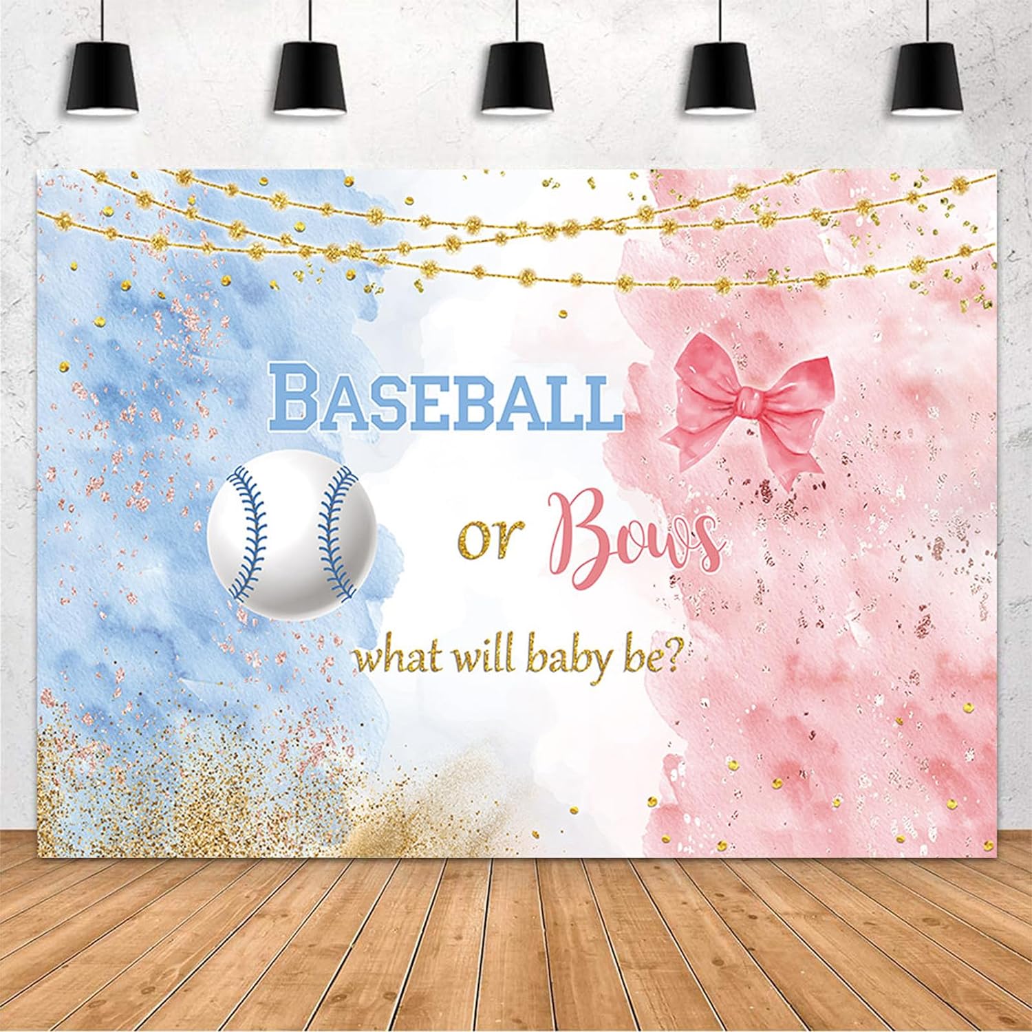 Baseball or Bows Gender Reveal Backdrop Baseball or Bows Party ...